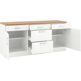 KOCHSTATION Unterschrank &raquo;KS-Tinnum&laquo; 180 cm breit, Metallgriffe, MDF Fronten, 3 Schubk&auml;sten, 2 Ausz&uuml;ge wei&szlig; Holzwerkstoff