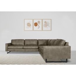 Home Affaire Ecksofa &raquo;Pinto, XXL, 250/290 cm, langer Schenkel, Ottomane&laquo; Cord, Chenille, Lederoptik, mit Keder, Metallf&uuml;&szlig;e, Wellenunterfederung grau 
