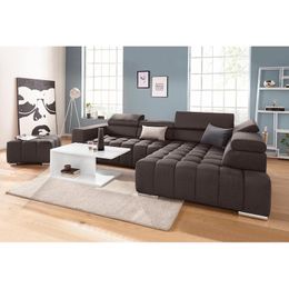 exxpo - sofa fashion Ecksofa &raquo;Elias, aktuelle Kreuzsteppung im Sitz, bequem, Breite 307cm, L-Form&laquo; mit Kopf- bzw. R&uuml;ckenverstellung, wahlweise mit 