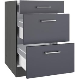 KOCHSTATION Unterschrank &raquo;KS-Milan&laquo; Auszugschrank 50 cm, matte oder hochgl&auml;nzende Fronten grau Spanplatte