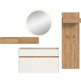 Home Affaire Garderoben-Set &raquo;EVRID, 4-teilig, Breite 205 cm, inkl. Beleuchtung&laquo; best. aus: Wandboard, Kommode, Spiegel, Garderobenpaneel, 4 Stk. tlg. 