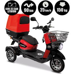Rolektro Elektromobil &raquo; E-Carrier 25 V.3 Lithium mit XXL-Koffer&laquo; 1.000 W 25 km/h mit Topcase rot Leistungsstarker 1000 Watt Motor, R&uuml;ckw&auml;rtsgang