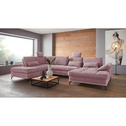 OTTO home Wohnlandschaft &raquo;Costello U-Form, B: 363 cm mit Sitztiefen-, Armteilverstellung &&laquo; 3 Nierenkissen, optional Bettfunktion & Bettkasten lila 