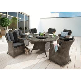 Destiny Garten-Essgruppe &raquo;LUNA&laquo; 6x Sessel, 1x Tisch, 1x Drehteller, inkl. Auflagen, 19 Stk. tlg. Aluminium, Polyrattan grau Obermaterial: 100% Polyester. 
