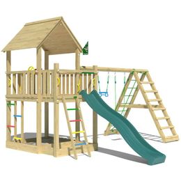 Jungle Gym Spielturm &raquo;Majesty&laquo; Spielanlage mit Schaukel, Kletterbock und Rutsche mit Wasseranschluss gr&uuml;n Holzwerkstoff