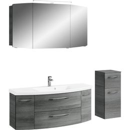 Badm&ouml;bel-Set &raquo;Cassca Sprint 3-teilig Mineralmarmor-Waschtisch mit LED-Spiegelschrank&laquo; 4 Stk. tlg. grau Spanplatte