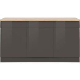 KOCHSTATION Unterschrank &raquo;KS-Virginia&laquo; 85 cm hoch, 150 cm breit, 3 Schubladen, 3 T&uuml;ren, griffloses Design grau Holzwerkstoff