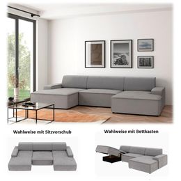 Trendmanufaktur Wohnlandschaft &raquo;Graz, wahlweise mit Sitzvorschub und Bettkasten, U-Form, Breite 329 cm&laquo; in Cord-, haustierfreundlichem LEO Struktur- 