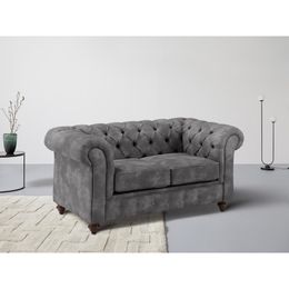 Home Affaire Chesterfield-Sofa &raquo;Chesterfield 2-Sitzer B/T/H: 150/89/74 cm&laquo; mit hochwertiger Knopfheftung, auch in Leder grau Struktur (100% Polyester)