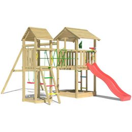 Jungle Gym Spielturm &raquo;Nova&laquo; Spielanlage mit 2 T&uuml;rmen, Schaukel und Rutsche mit Wasseranschluss rot Holzwerkstoff