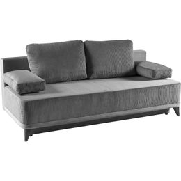 WERK2 Schlafsofa &raquo;Rosso Breite 204, Liegefl&auml;che 140/200cm. aktueller Cord Materialmix&laquo; 2-Sitzer Sofa und Schlafcouch mit Federkern & Bettkasten grau 