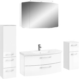 Badezimmer-Set &raquo;Cassca Sprint 4-teilig Mineralmarmor-Waschtisch mit LED-Spiegelschrank&laquo; 5 Stk. tlg. wei&szlig; Spanplatte