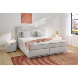 Jockenh&ouml;fer Boxspringbett &raquo;Simone, inklusive gro&szlig;em Stauraum/Bettkasten&laquo; Bonell-Wendematratze H2/H3, Topper und 2 Kissen beige Bezug Bett: Waffelcord (95% 