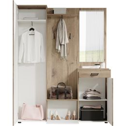 HBZ-MEBLE HBZ Kompaktgarderobe &raquo;Jens mit Spiegel, Flurgarderobe BxHxT 145x184x29 cm&laquo; 1 Stk. tlg. Mit Hochschrank, Bank, Paneel und Kommode wei&szlig; Holzwerkstoff