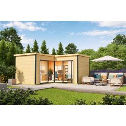 Lasita Maja Gartenhaus &raquo;DOMEO 6 NATUR/ANTHRAZIT&laquo; Fundamentmass 5000 x 5000, Naturbelassen beige Holzwerkstoff