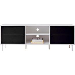 TV-Board &raquo;Mistral Fernsehschrank, Medienm&ouml;bel&laquo; zwei T&uuml;ren mit Akustikstoff, 6 Holz F&uuml;&szlig;e, Lowboard: B: 161,5 cm schwarz MDF, Massivholz, Spanplatte, 