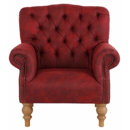 Home Affaire Sessel &raquo;Lord&laquo; mit echter Chesterfield-Knopfheftung und Ziern&auml;geln rot Luxus-Microfaser Lederoptik (100% Polyester);Struktur fein (100% 