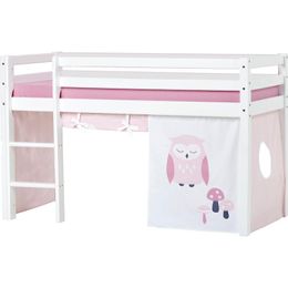 Hoppekids Hochbett &raquo;ECO Dream, Kinderbett, Spielbett, Halbhohes Bett aus Massivholz&laquo; inkl. Vorhang-Set Creator, Bettgr&ouml;&szlig;e & Matratze w&auml;hlbar rosa Kinderbett: 