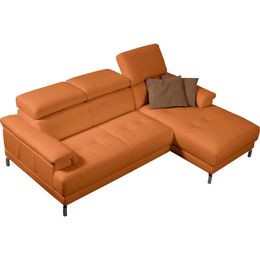 Egoitaliano Ecksofa &raquo;Soul, Design und Sitzkomfort auf hohem Niveau, tolle Details, L-Form&laquo; mit Recamiere, inkl. Kopfteilverstellung orange Leder &raquo;BULL&laquo; (echtes 