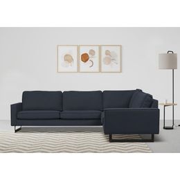 Home Affaire Ecksofa &raquo;Pinto, XXL, 250/290 cm, langer Schenkel, Ottomane&laquo; Cord, Chenille, Lederoptik, mit Keder, Metallf&uuml;&szlig;e, Wellenunterfederung blau 