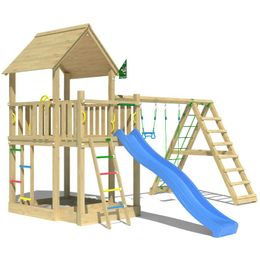 Jungle Gym Spielturm &raquo;Majesty&laquo; Spielanlage mit Schaukel, Kletterbock und Rutsche mit Wasseranschluss blau Holzwerkstoff