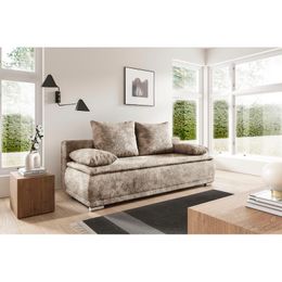 WERK2 Schlafsofa &raquo;Biggi komfortabel & elegant, Schlaffunktion, Bettkasten, Breite 206 cm&laquo; inkl. losen Kissen, Boucl&eacute; APHRODITE, Beige-Braun braun 100%
