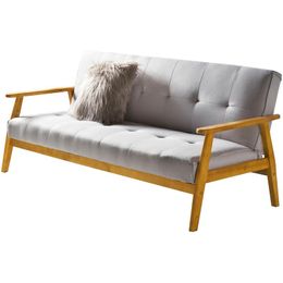 Salesfever Schlafsofa &raquo;Skagen 3-Sitzer Sofa&laquo; Holzgestell Sofa: Entspannung und Schlaf auf 190cm Breite grau Webstoff (100% Polyester), Massivholz