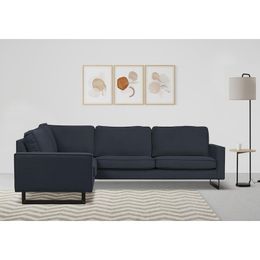 Home Affaire Ecksofa &raquo;Pinto, XXL, 250/290 cm, langer Schenkel, Ottomane&laquo; Cord, Chenille, Lederoptik, mit Keder, Metallf&uuml;&szlig;e, Wellenunterfederung blau 