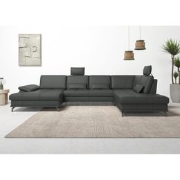 OTTO home Wohnlandschaft &raquo;Costello U-Form, B: 363 cm mit Sitztiefen-, Armteilverstellung &&laquo; 3 Nierenkissen, optional Bettfunktion & Bettkasten grau 
