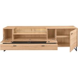 set one by Musterring TV-Schrank &raquo;Deltona&laquo; inkl. LED-Beleuchtung, Metallkufe, Glasklappe, B214 x H 67 cm braun Spanplatte