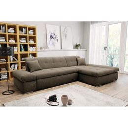 DOMO collection Ecksofa &raquo;Moric Luxus - B/T/H 300/172/80 cm, XXL-Format&laquo; L-Form, 140kg Belastung/Sitz, Cord, schlamm braun Cord (100% Polyester)