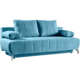 WERK2 Schlafsofa &raquo;Troya Bettsofa mit Bettkasten und Federkern, Breite 210cm&laquo; 2-Sitzer Sofa und Schlafcouch mit Federkern & Bettkasten blau 95% 