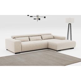 COTTA Ecksofa &raquo;Side L-Form, mit Kopfteilverstellung & 3 Nierenkissen&laquo; optional motorische Sitztiefenverstellung beige 100% POLYESTER (PES)