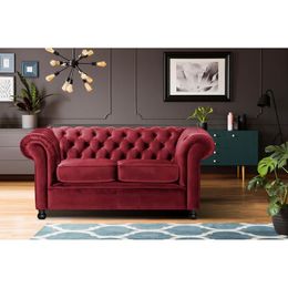 Home Affaire Chesterfield-Sofa &raquo;Chesterfield Home 2-Sitzer&laquo; mit edler Knopfheftung und typischen Armlehnen rot Luxus-Microfaser Vintageoptik (100% 
