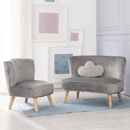Roba Kindersitzgruppe &raquo;Lil Sofa&laquo; Set, 3 Stk. tlg. bestehend aus Kindersofa, Kindersessel und Dekokissen in Wolkenform grau