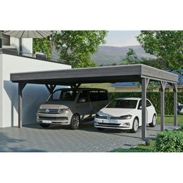 Skan Holz Doppelcarport &raquo;Grunewald&laquo; Leimholz dunkelgrau mit Aluminiumdach grau