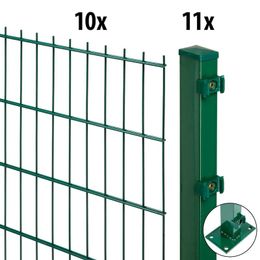 GARDEN 'N' MORE Doppelstabmattenzaun &raquo;Excellent&laquo; 10 Elemente f&uuml;r 20 m, LxH: 200 x 103 cm, mit 11 Pfosten gr&uuml;n Kunststoff, Stahl