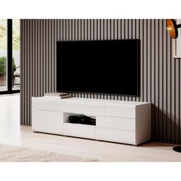 OTTO home Lowboard &raquo;Toledo,Breite 159cm, trendige TV-Schrank mit dekorative Fr&auml;sungen&laquo; TV-Board ohne Beleuchtung, TV-Kommode mit viel Stauraum wei&szlig; 