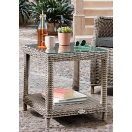 Destiny Balkonset &raquo;LUNA MERANO&laquo; Set, 1 Beistelltisch, 2 Sessel, 3 Stk. tlg. (Set, 7-tlg., 2 Sessel, 1 Tisch 46x47x50cm) Aluminium, Polyrattan wei&szlig; Aluminium, 