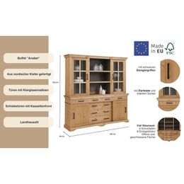 Home Affaire Buffet &raquo;Anabel, mit Glast&uuml;ren und Metallgriffen&laquo; Buffet aus massiver Kiefer, FSC , mit Schiebet&uuml;ren, B/H 186/190 cm beige Massivholz