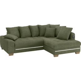 Ecksofa &raquo;Nikita II, L-Form&laquo; mit Kaltschaum, RGB-LED, Soundsystem, wahlweise mit Bett, Bettkasten gr&uuml;n Stripes (92% Polyester / 8% Nylon)