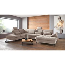 OTTO home Wohnlandschaft &raquo;Costello U-Form, B: 363 cm mit Sitztiefen-, Armteilverstellung &&laquo; 3 Nierenkissen, optional Bettfunktion & Bettkasten beige 