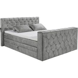 ED EXCITING DESIGN Boxspringbett &raquo;Springdale&laquo; mit Bettkasten, motorisierter TV-Halterung, Duo-Matratze (H3/H4) grau 100% Polyester