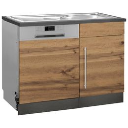 KOCHSTATION Sp&uuml;lenschrank &raquo;KS-Samos&laquo; 110 cm breit, inkl. T&uuml;r/Sockel f&uuml;r Geschirrsp&uuml;ler braun