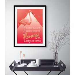 queence Bild &raquo;Alfie&laquo; Fashion Flamingos Humor Mode Motivationsbilder 1 Stk. tlg. HD Premium Poster-Druck inkl. Holzrahmen pink Acrylglas, Holz, Papier