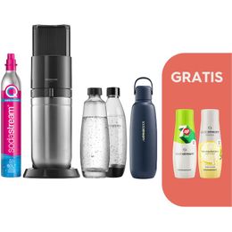SodaStream Wassersprudler &raquo;SodaStream DUO, titan, mit 3 Flaschen, 1 CO2-Zylinder und 2 Sirups&laquo; 1x Glasfl. 1L, 1x Kunststofffl. 1L, 1x Fizz&go COOL 