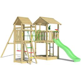 Jungle Gym Spielturm &raquo;Nova&laquo; Spielanlage mit 2 T&uuml;rmen, Schaukel und Rutsche mit Wasseranschluss gr&uuml;n Holzwerkstoff