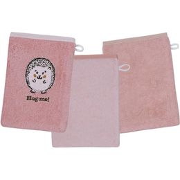 W&ouml;rner Waschhandschuh &raquo;Igel rosa Waschhandschuh 3er Set&laquo; 1x mit s&uuml;&szlig;er Igelstickerei, 2x unifarben rosa Obermaterial: 100% Baumwolle