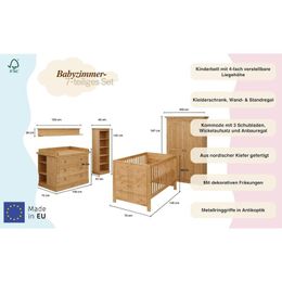 OTTO home Babyzimmer-Komplettset &raquo;Indra, FSC zertifiziertes Massivholz, zum Jugendzimmer umgestaltbar&laquo; Kleiderschrank, Bett, Kommode + Aufsatz, 