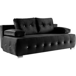 WERK2 Schlafsofa &raquo;Monaco Design Bettsofa, pflegeleichter Samtoptik Bezug, Breite 205cm&laquo; 2-Sitzer Schlafcouch mit Bettkasten & funkelnden Ziersteinchen